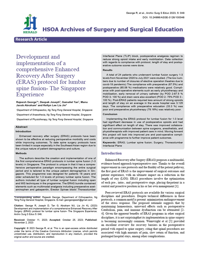 Development and Implementation of A Comprehensive Enhanced Recovery ...
