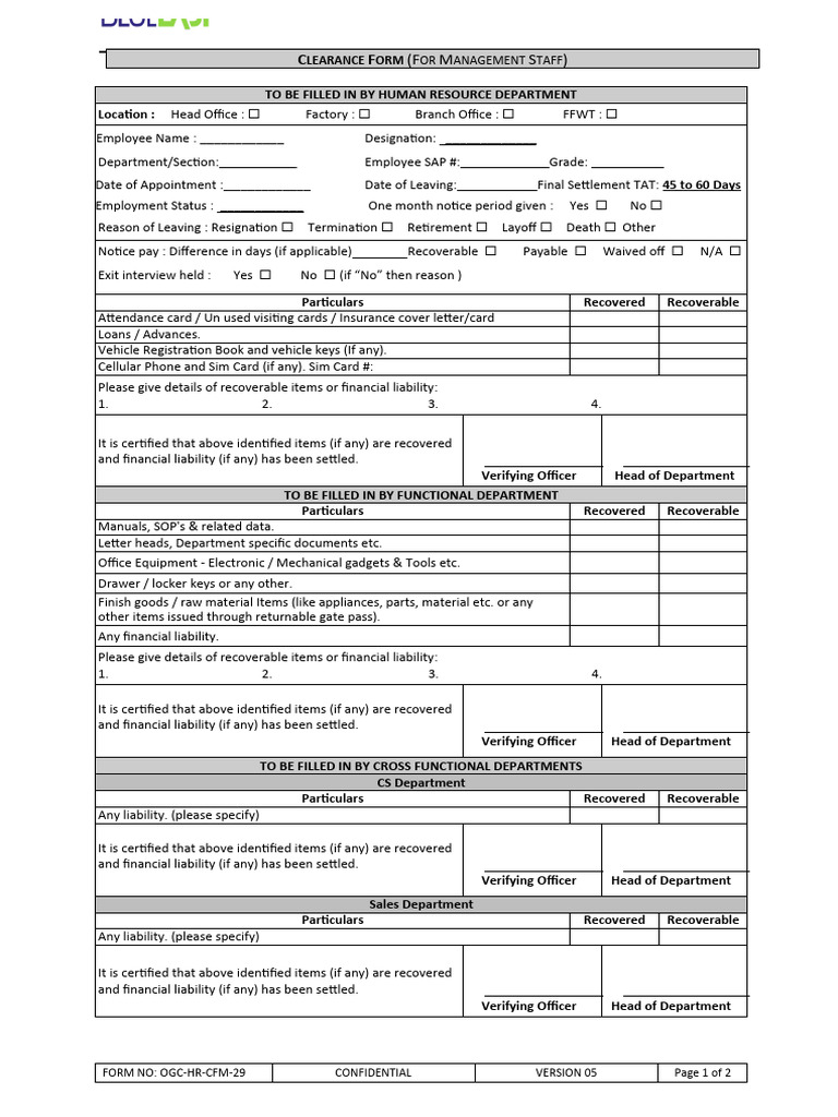 Clearance Form (Management Staff) | PDF Clearance Form (Management Staff) | PDF