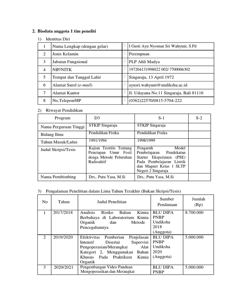 10b - Lamp 5b - Biodata Anggota 1 Tim Peneliti | PDF | Sains & Matematika