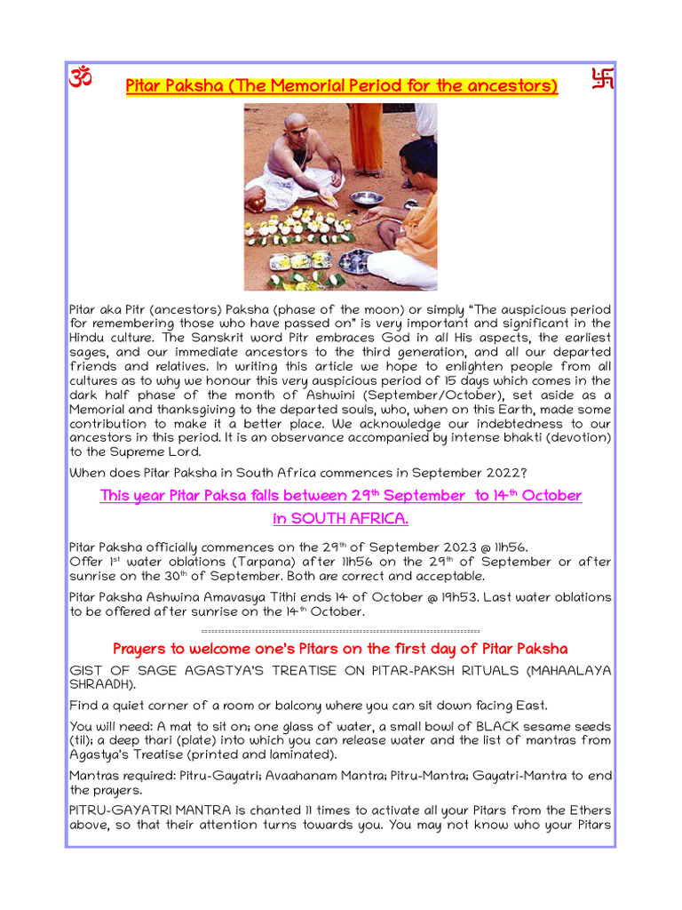 Pitar Paksha How To Offer Your Food Offerings Tarpan Mantras and DIY ...