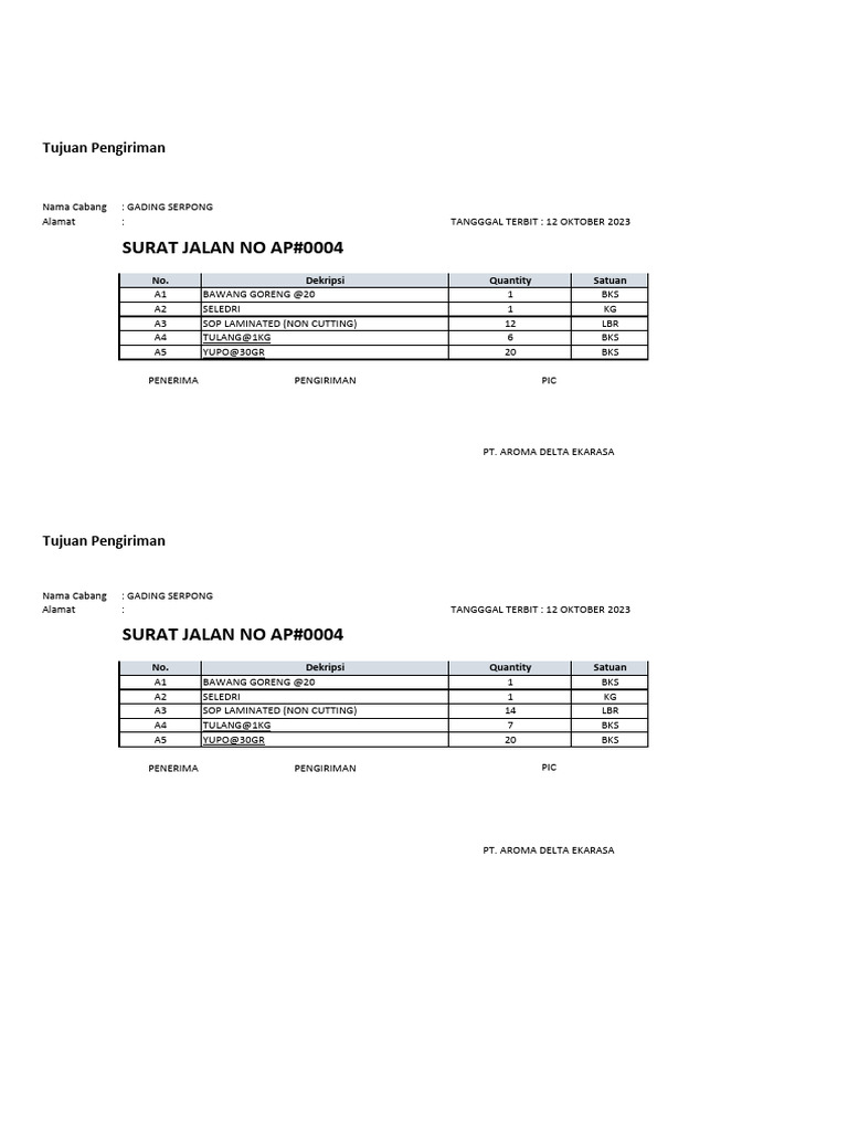 Surat Jalan Gs 12 Okt | PDF