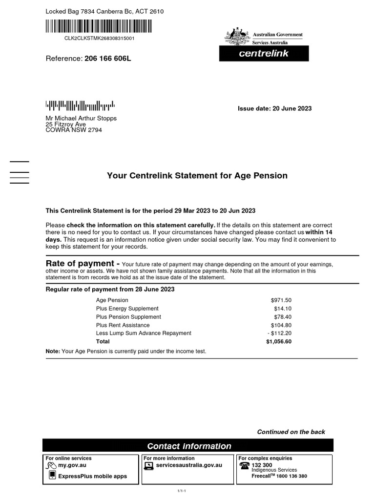 Centrelink Age Pension Statement 2023 | PDF | Pension | Investing