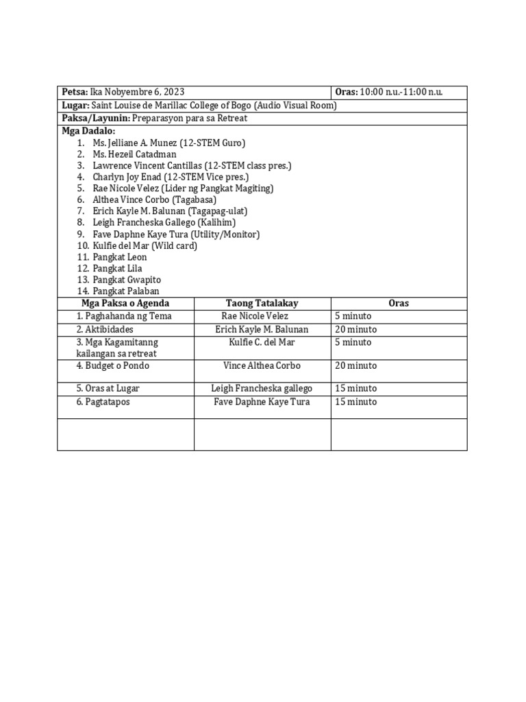 Agenda (PANGKAT MAGITING) | PDF