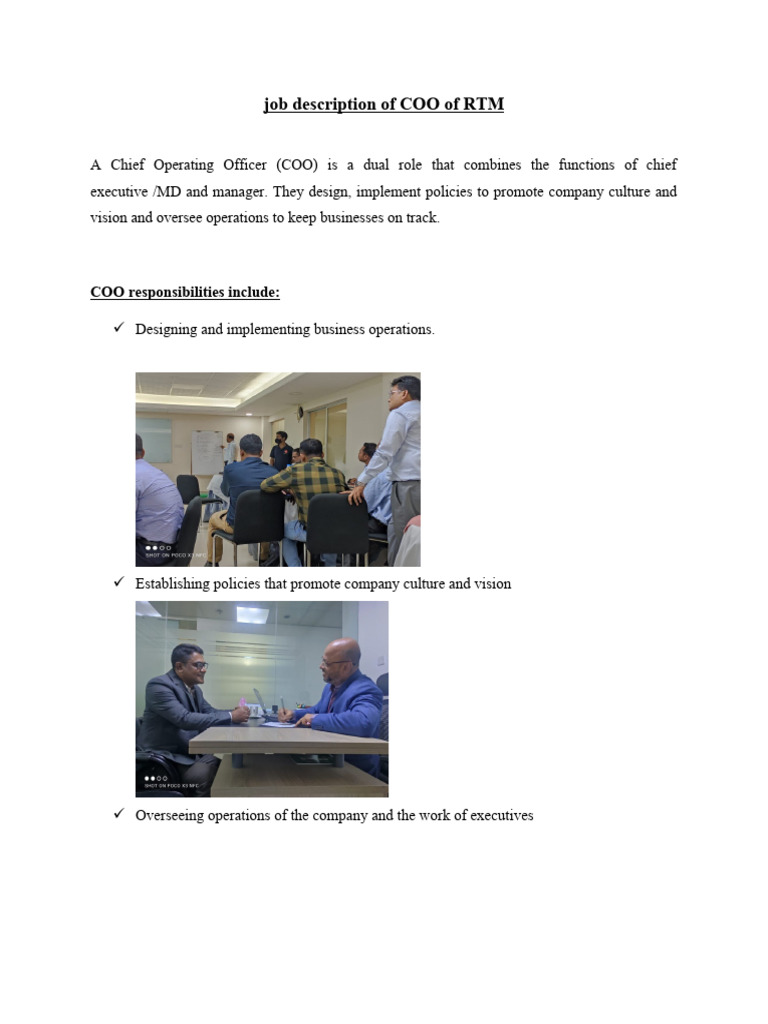 Job Analysis of COO of RTM | PDF | Chief Operating Officer ...