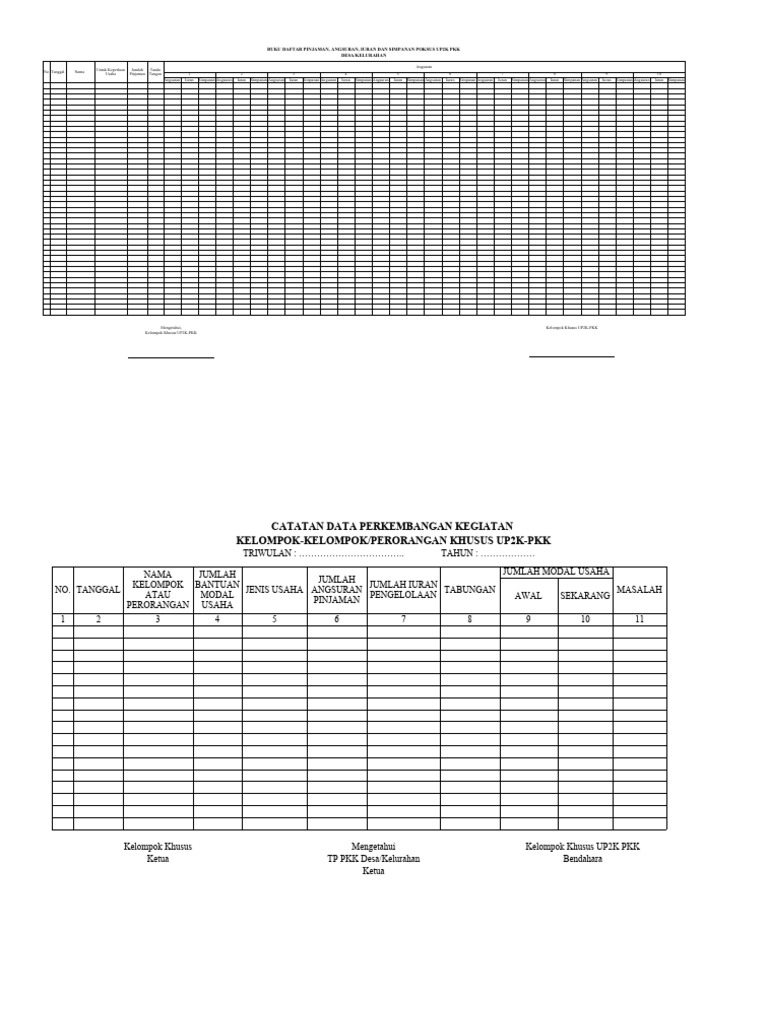 Buku Daftar Pinjaman, Angsuran, Iuran Dan Simpanan Poksus Up2k PKK | PDF