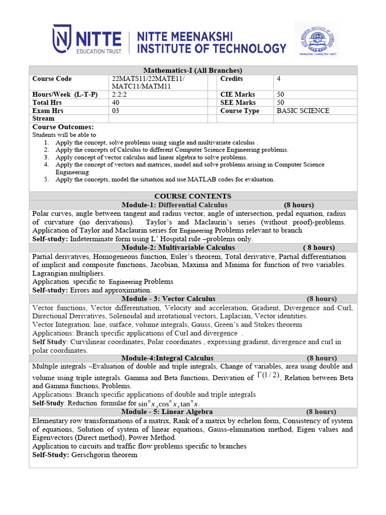 Engineering Mathematics Course Overview | PDF