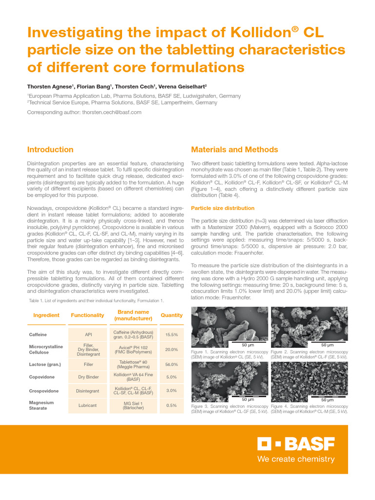 Kollidon CL Particle Size Tabletting Characteristics Article | PDF ...