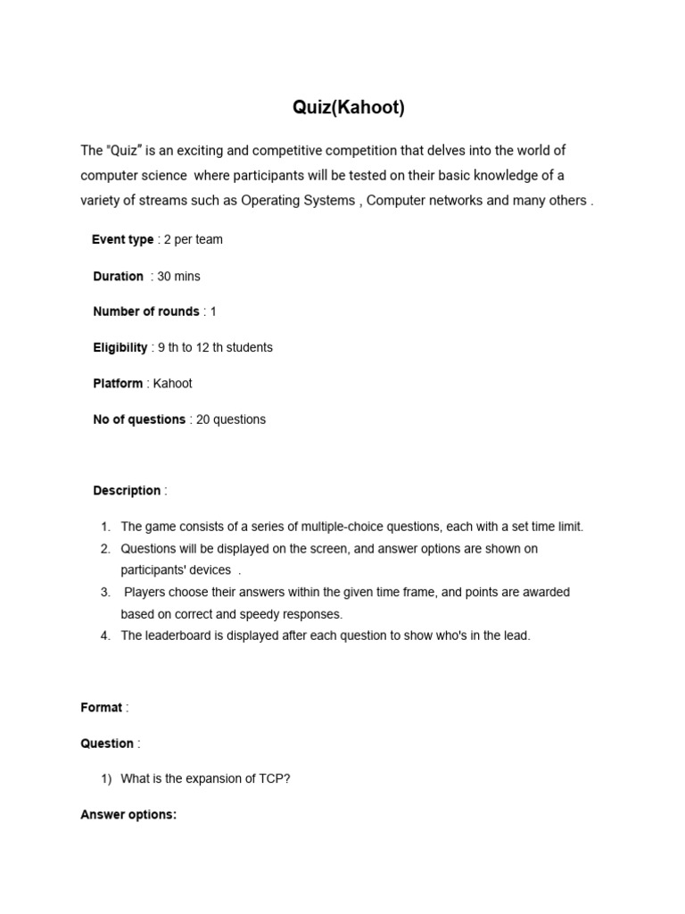Quiz Kahoot Pdf Transmission Control Protocol Internet Protocol 4959