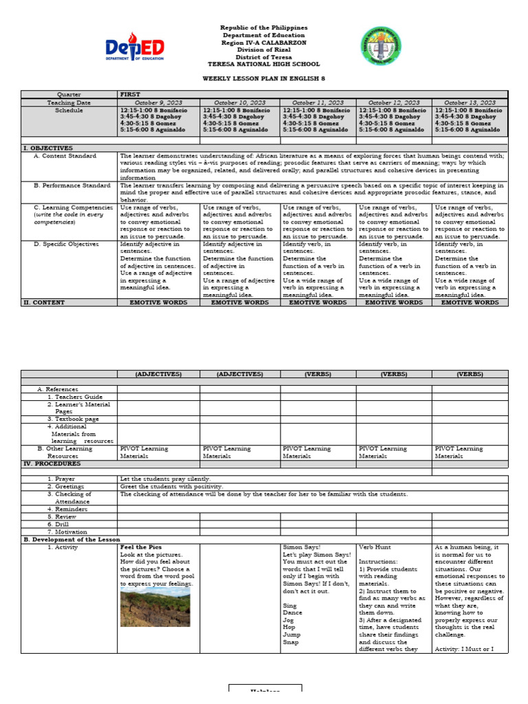 Eng8 WLP Week 7 | PDF | Verb | Word