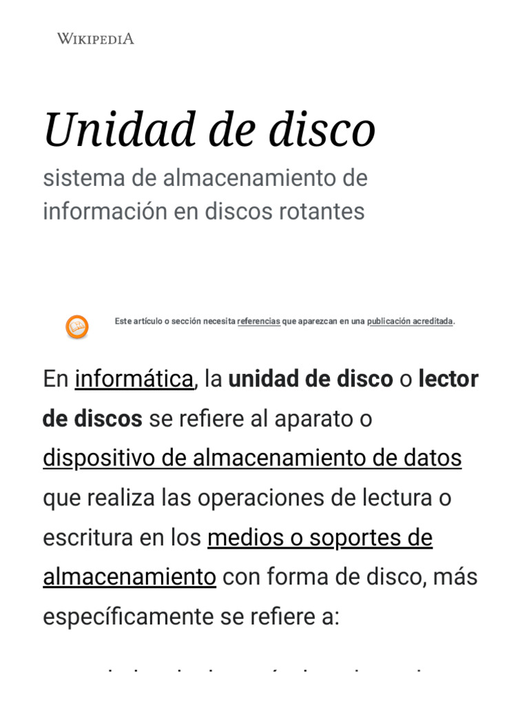 Unidad de Disco - Wikipedia, La Enciclopedia Libre | PDF | Disco ...