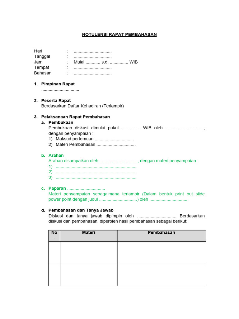 Contoh Format Notulen FGD Dan Pembahasan | PDF
