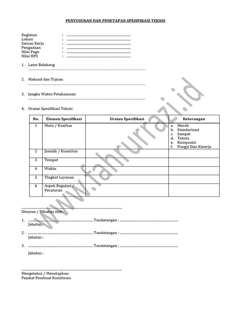Contoh Format Spesifikasi Teknis | PDF