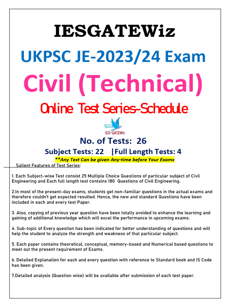 UKPSC JE 2023/24 Test Series Schedule | PDF | Mobile App | Concrete
