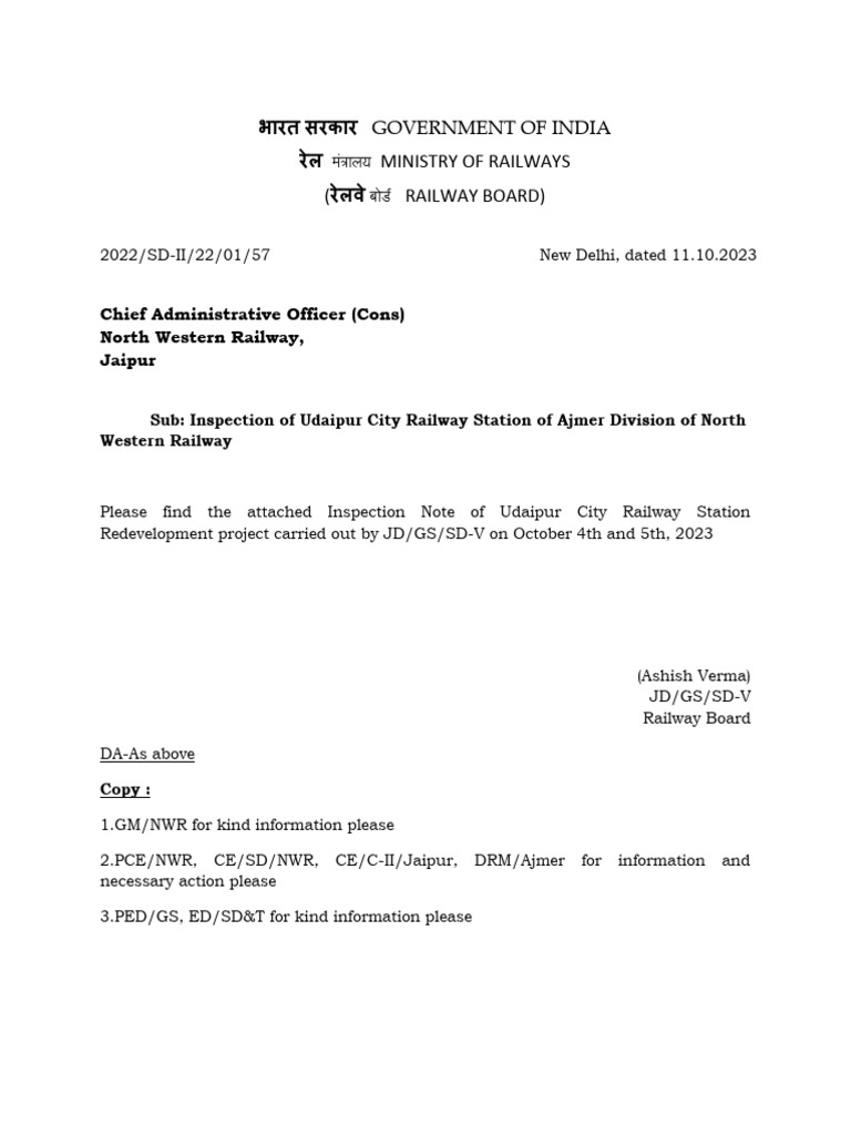 Inspection Note-Udaipur | PDF