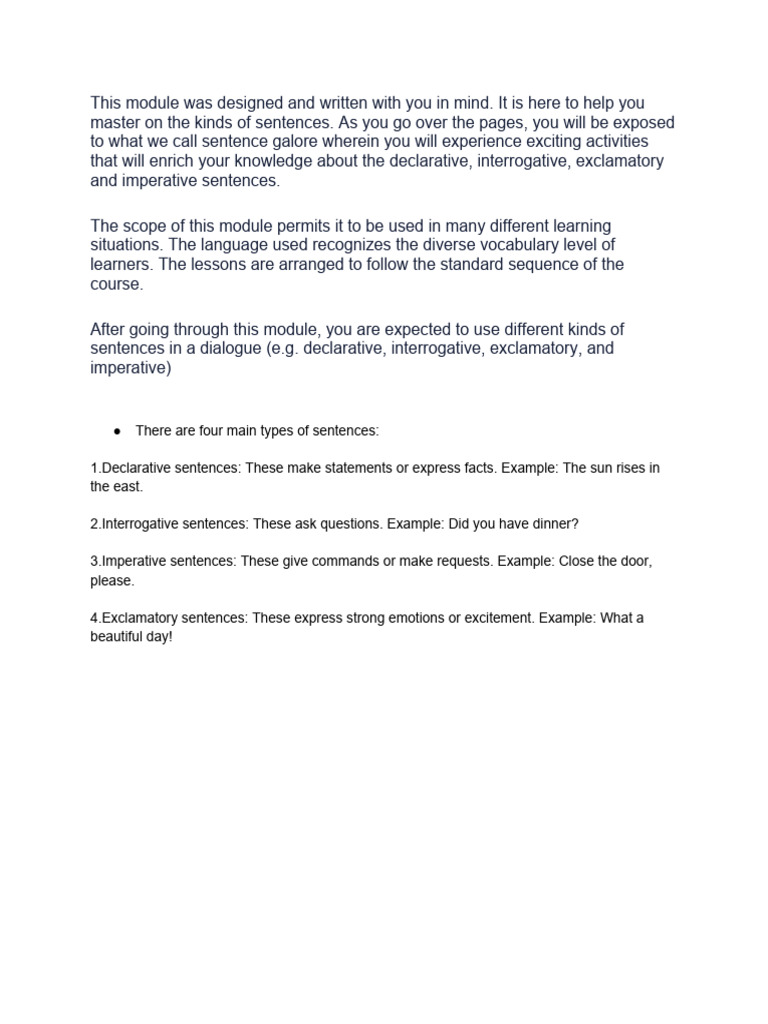 Sentence Types for Learners | PDF