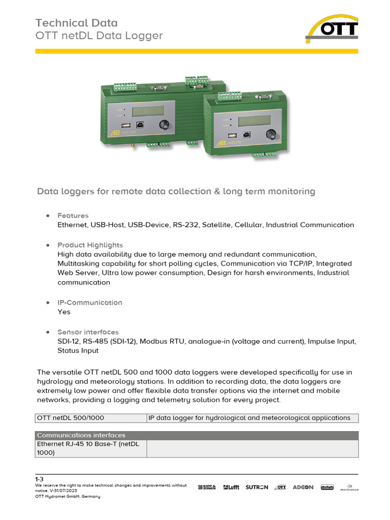 Ott OTT netDL Data Logger | PDF