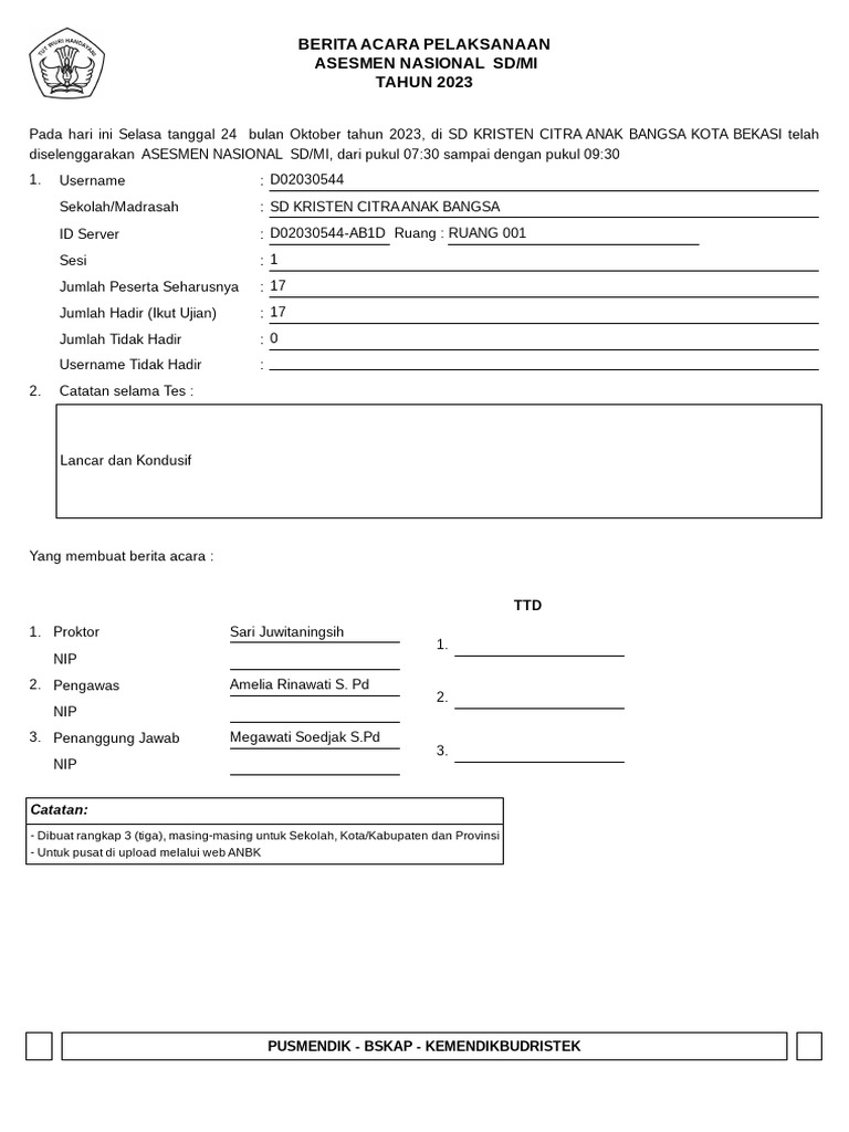 BA Sesi 1 H 2 Asesmen Nasional - Tahun 2023 | PDF
