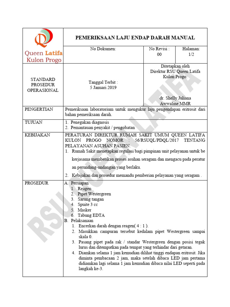 Spo Pemeriksaan Laju Endap Darah Manual Editkp | PDF | Pengembangan ...