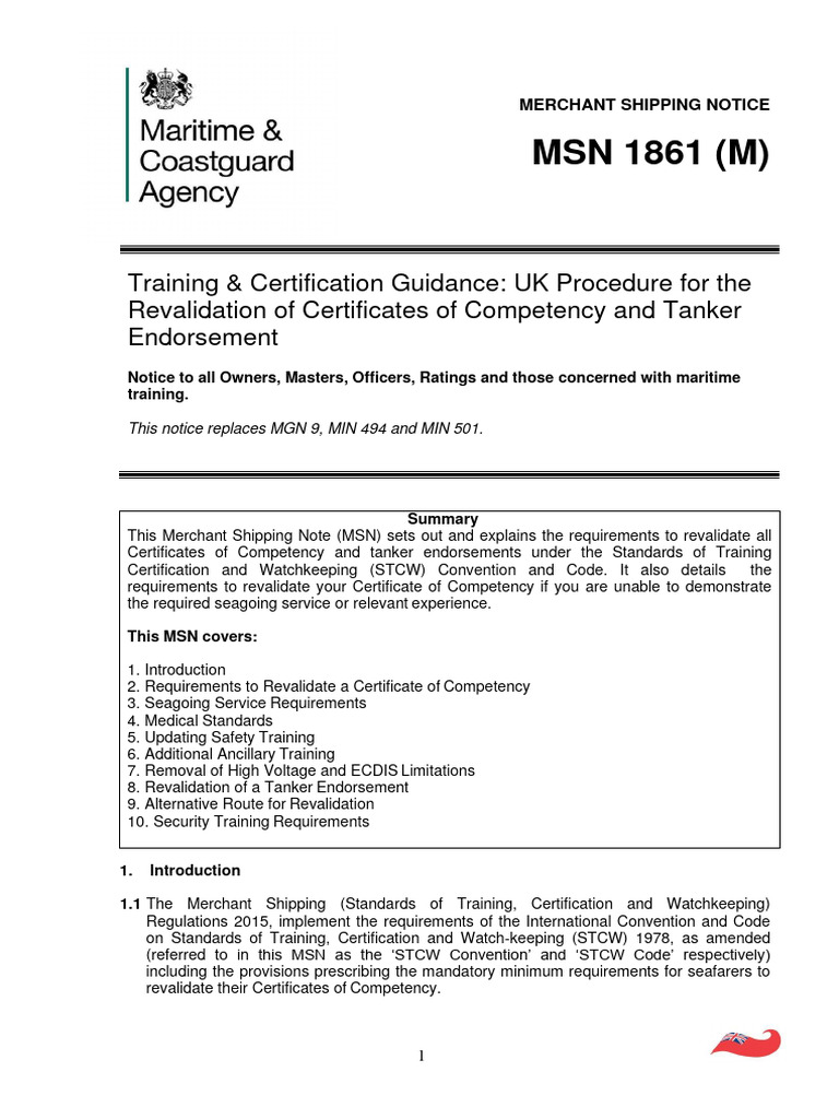 MSN 1861 Revalidate Certificate of Competency, Tanker Endorsement | PDF