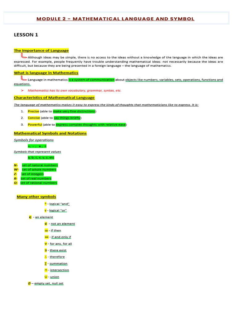 MODULE 2 Lesson 1 2 REVIEWER | PDF | Set (Mathematics) | Numbers