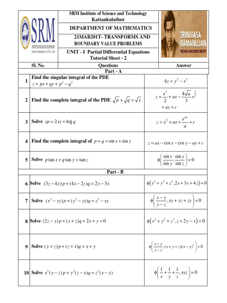 Tutorial Sheet 2 - Unit 1 | PDF | Partial Differential Equation | Mathematical Physics