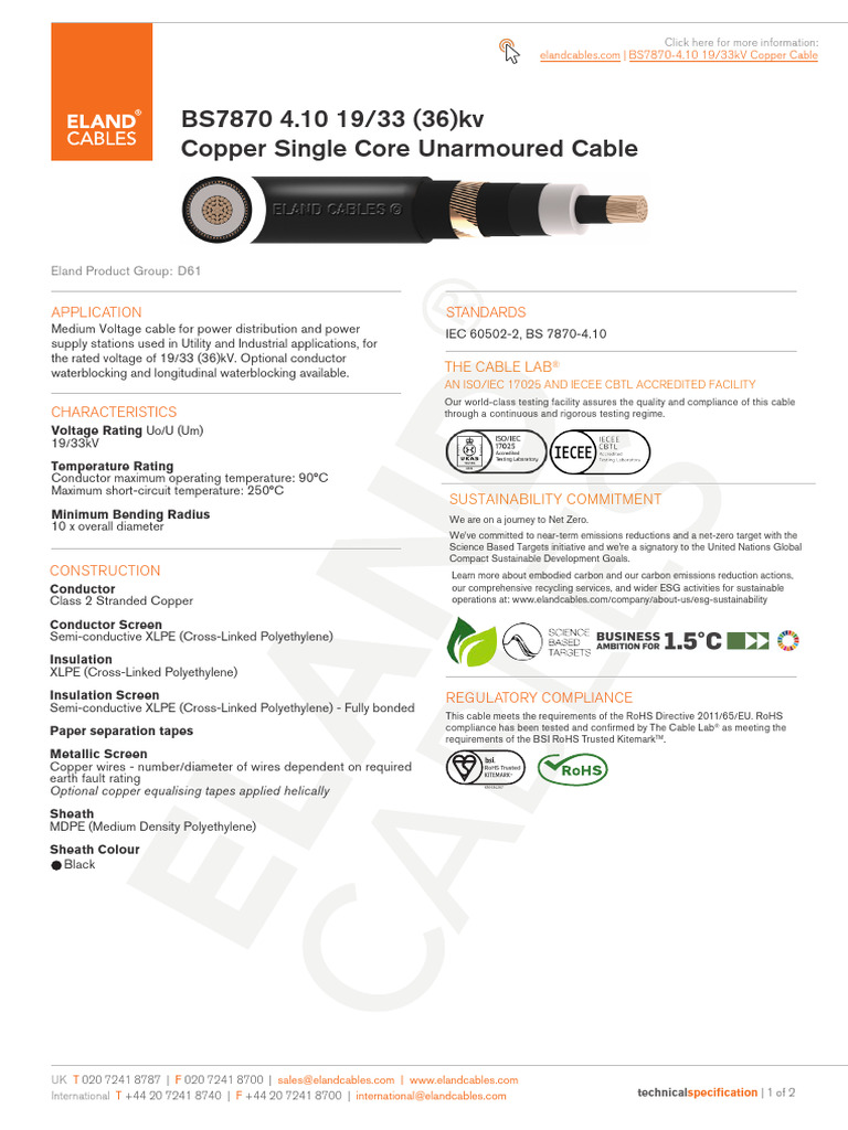 bs7870 4 10 19 33kv Mdpe Copper Cable | PDF