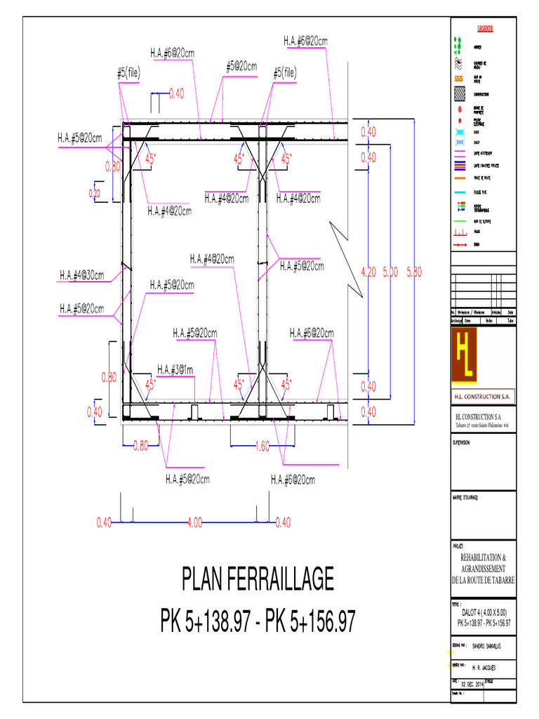 Dalot 4 (4.00 x 5.00) - Plan Ferraillage - (Modifie 02 Decembre 2014) | PDF