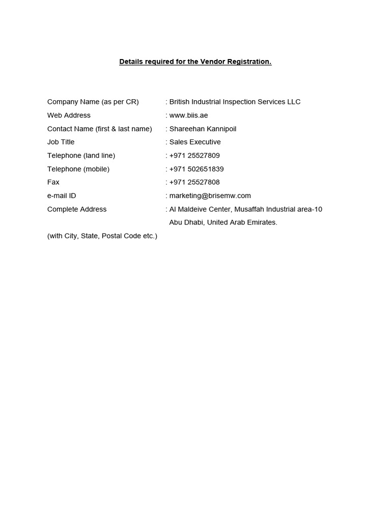 Vendor Registration Information | PDF