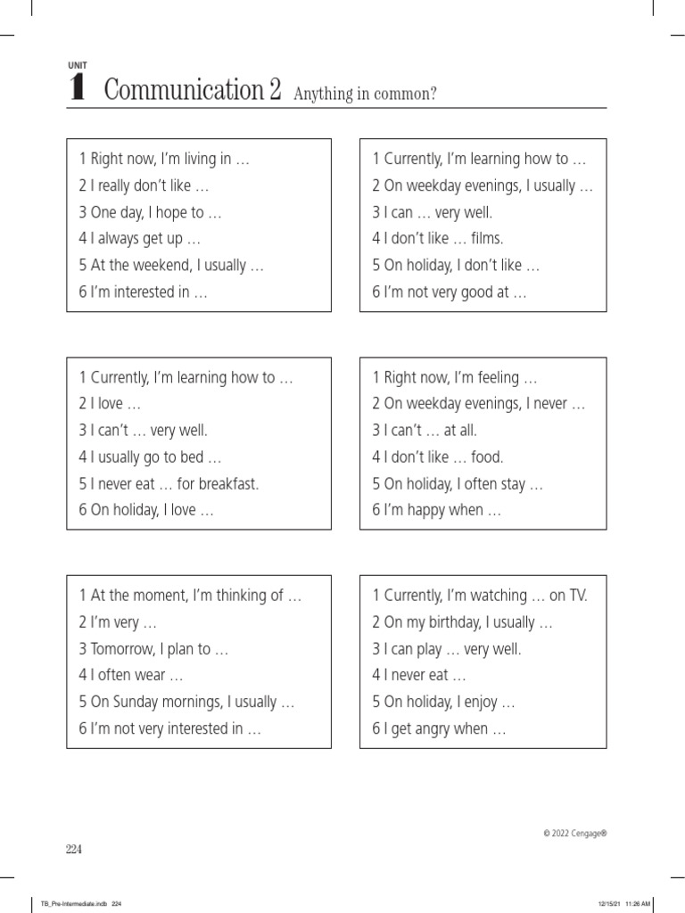 Voices Pre-Intermediate Unit 1 Communication 2 | PDF Voices Pre-Intermediate Unit 1 Communication 2 | PDF