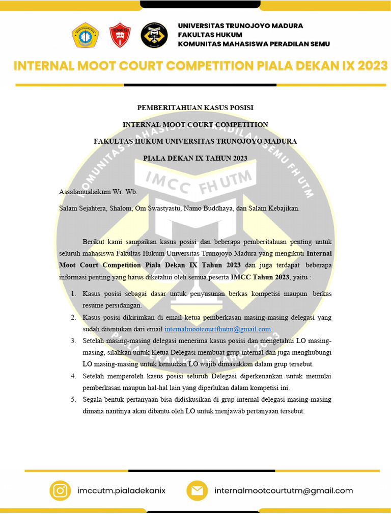 Pemberitahuan Dan Kasus Posisi Imcc 2023 | PDF