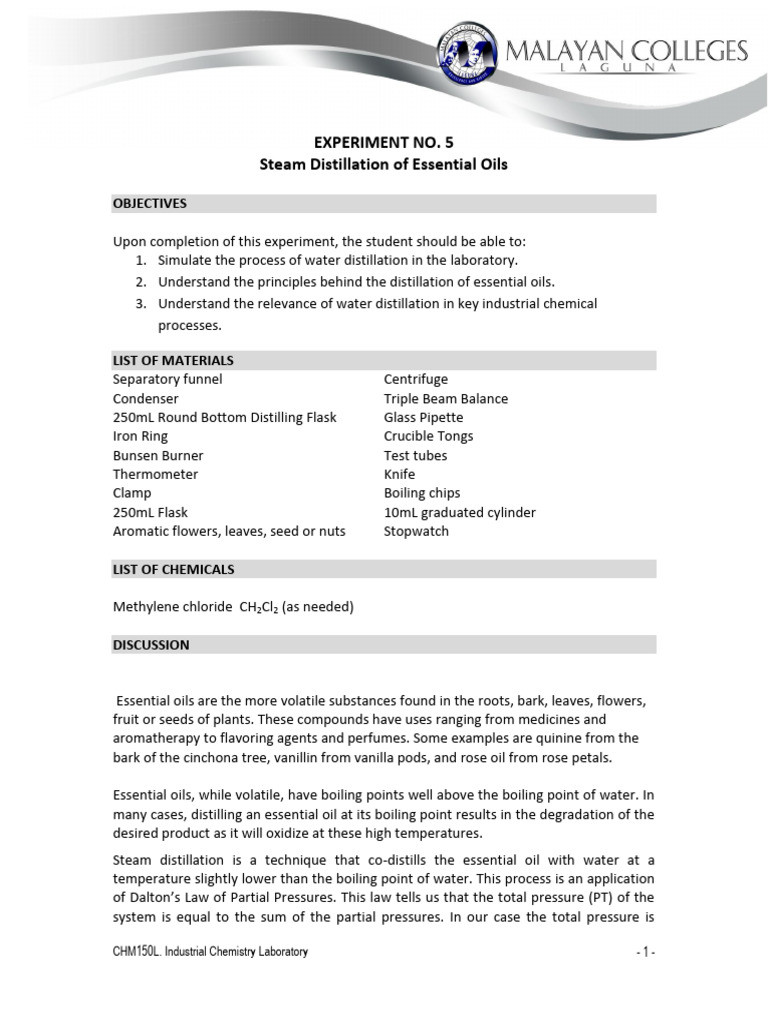 2 Steam Distillation of Essential Oils | PDF