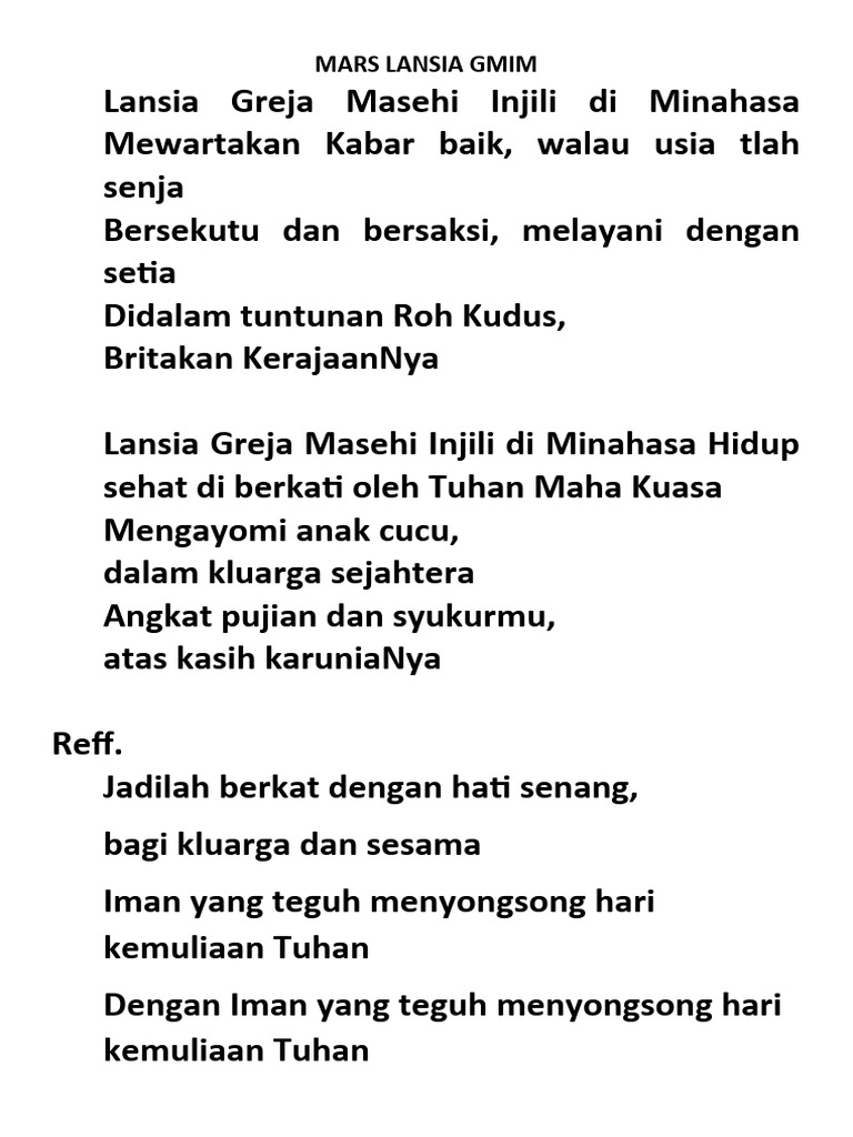 Lirik Mars Lansia GMIM | PDF | Agama & Spiritualitas