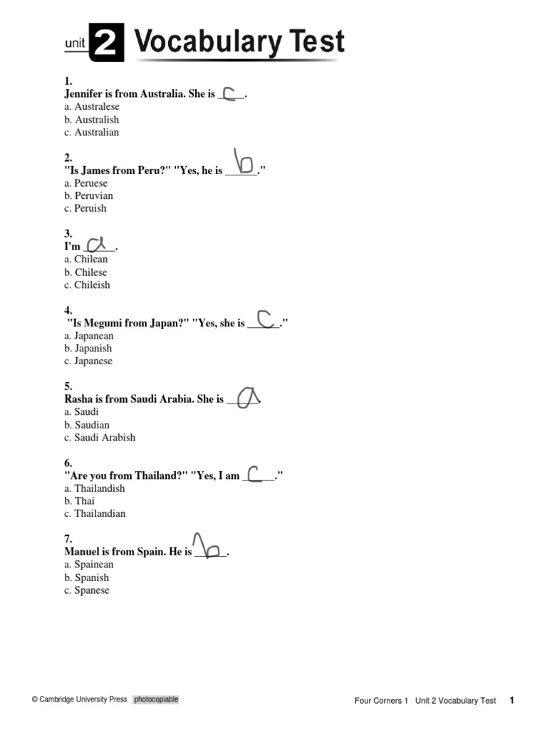 L1 U2 Vocabulary | PDF
