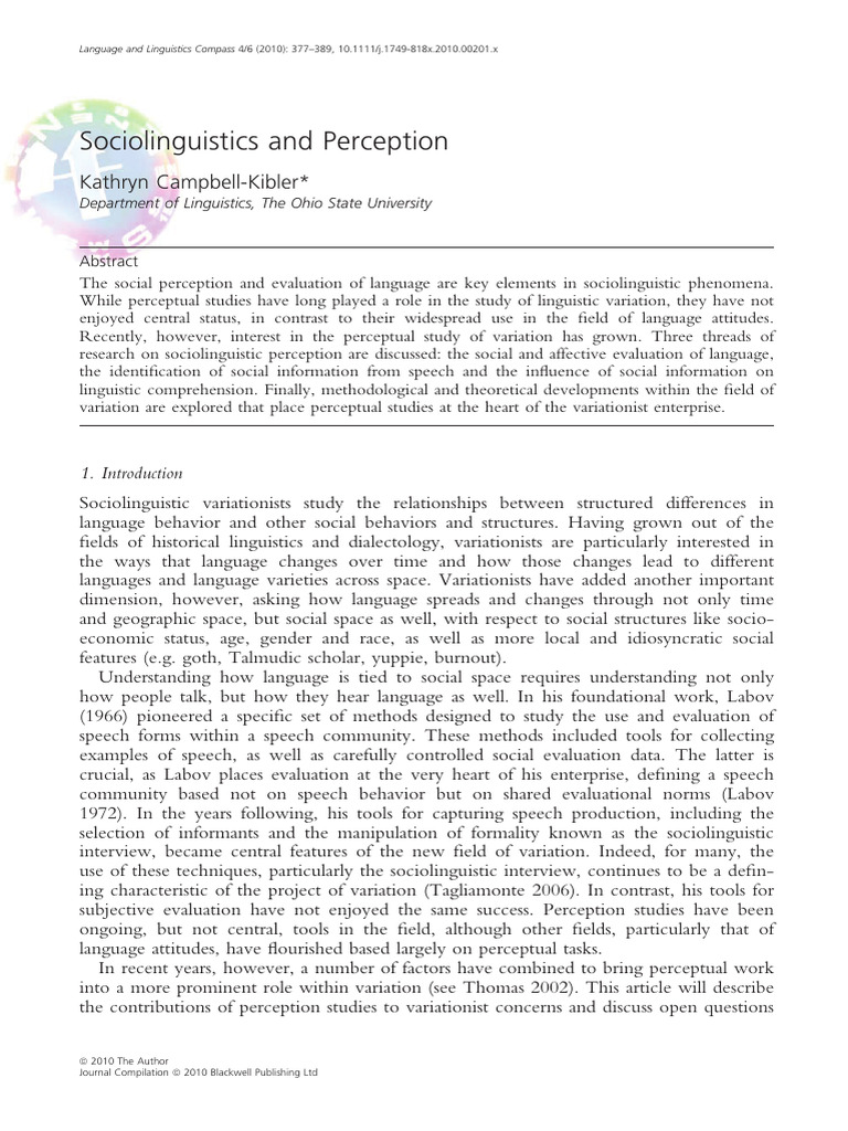 Sociolinguistics and Perception | PDF | Sociolinguistics | Linguistics
