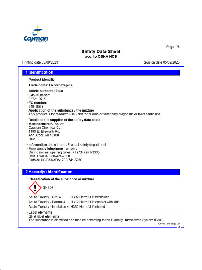 Safety Data Sheet: 1 Identification | PDF | Toxicity | Labor Relations