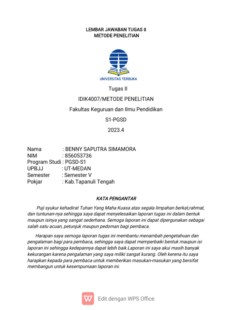 Tugas_2_metode_Penelitian_IDIK4007_Benny | PDF Tugas_2_metode_Penelitian_IDIK4007_Benny | PDF