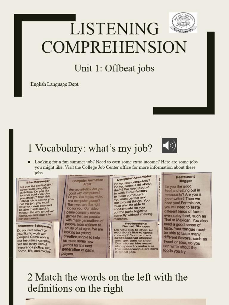 2 - Listening Comprehension Unit 1 | PDF