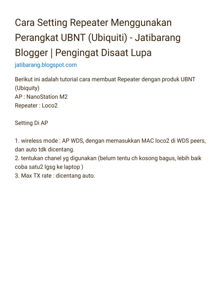 Cara Setting Repeater Menggunakan Perangkat UBNT (Ubiquiti) - Jatibarang Blogger - Pengingat ...