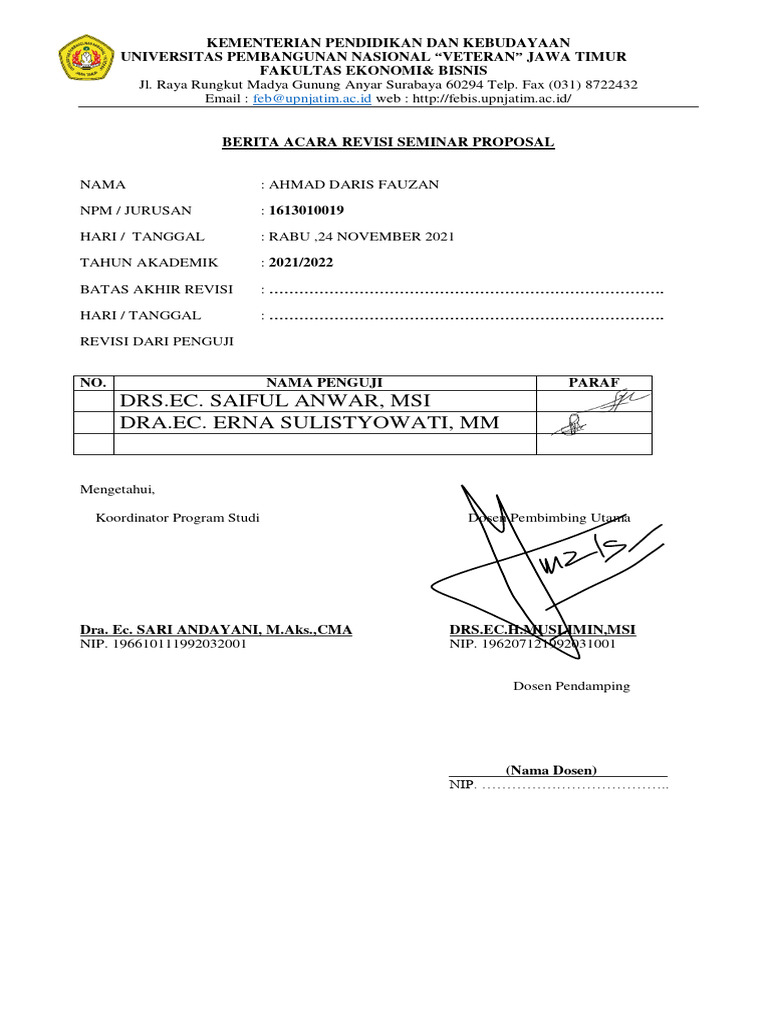 Berita Acara Revisi Seminar Proposal Baru TTD | PDF