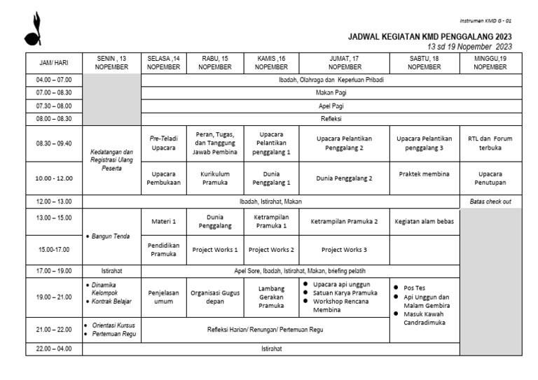 Instrumen 01 - JADWAL KMD PENGGALANG SEGMENTAL | PDF