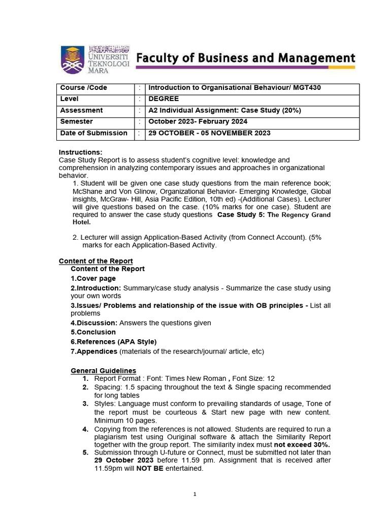 A2 Individual Case Study Report - mgt430 | PDF