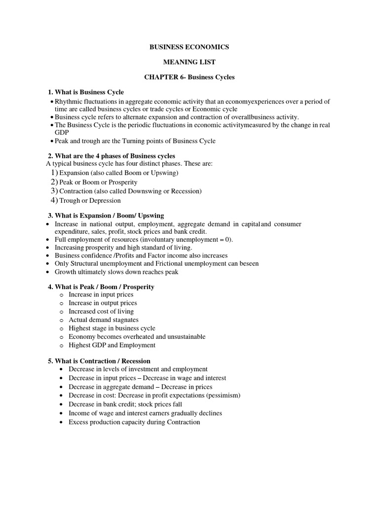 6.meaning List - Business Cycle | PDF | Cost Of Living | Business Cycle