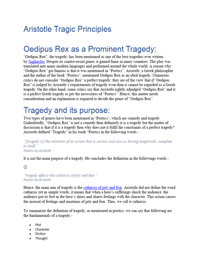Aristotle Tragic Principles Oedipus Rex As A Prominent Tragedy | PDF ...