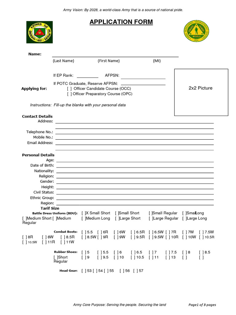 Philippine Army Application Form | PDF