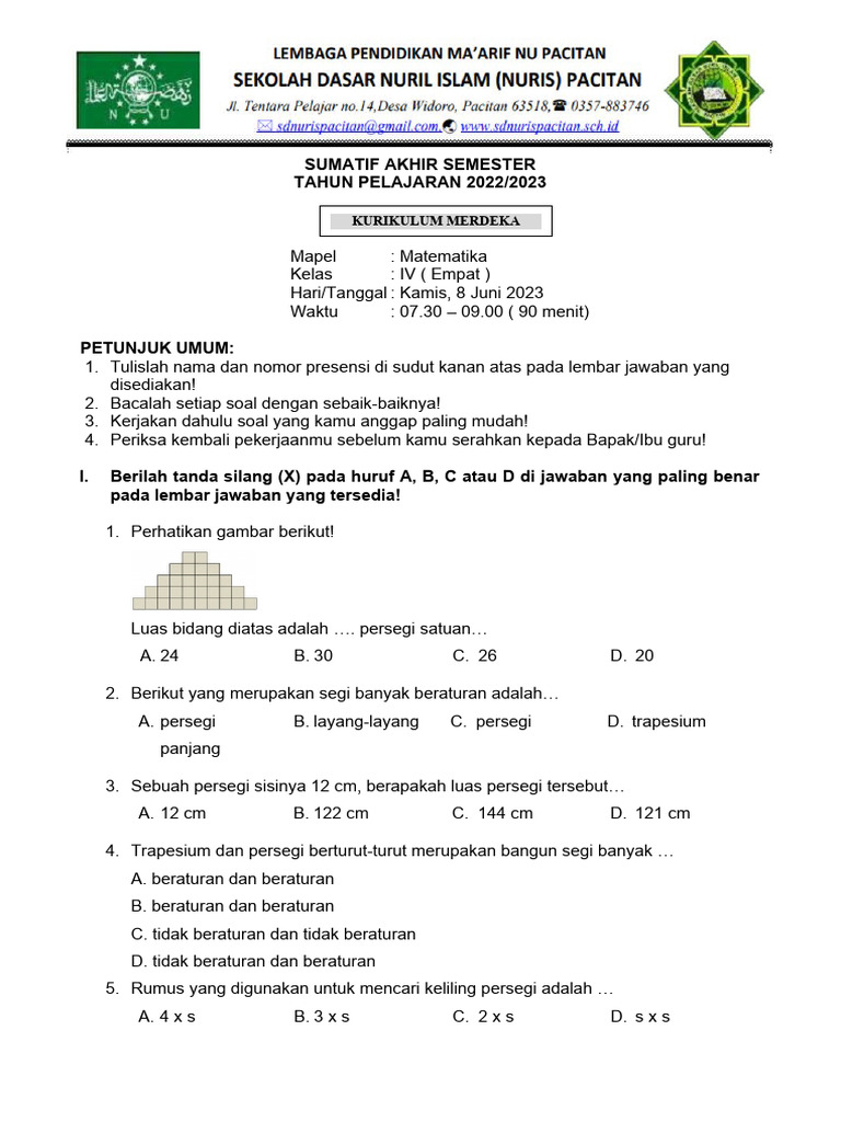 Soal Sas Matematika | PDF | Olahraga & Rekreasi | Griya & Taman