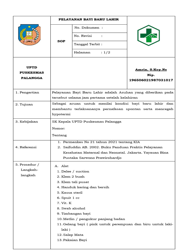 4.2.1. EP. D. SOP PELAYANAN BAYI BARU LAHIR | PDF