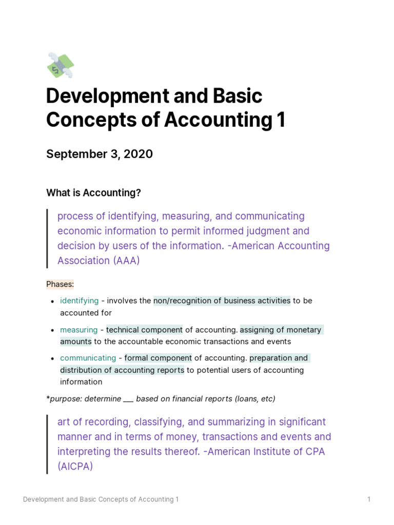 Development and Basic Concepts of Accounting 1 | PDF | Finance & Money ...