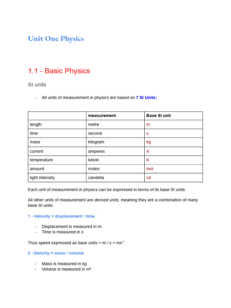 Physics Unit One | PDF
