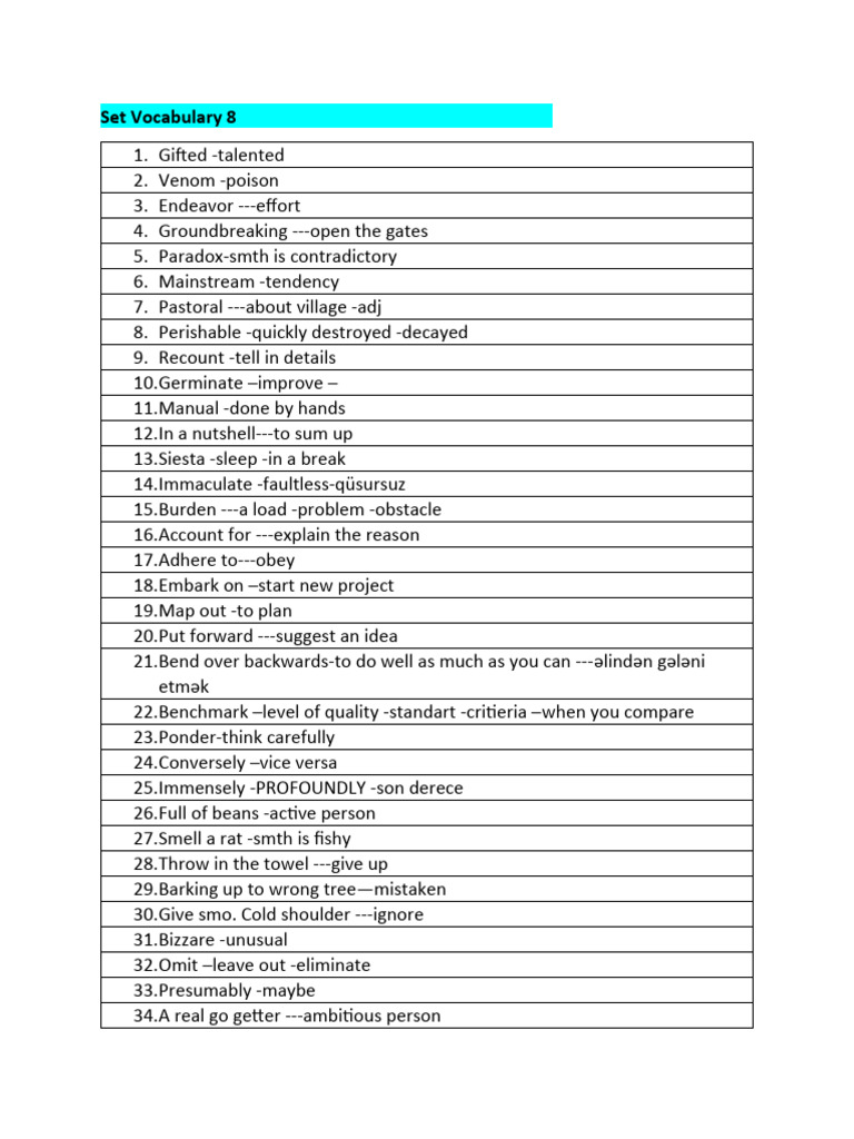 Set Vocabulary 1 | PDF