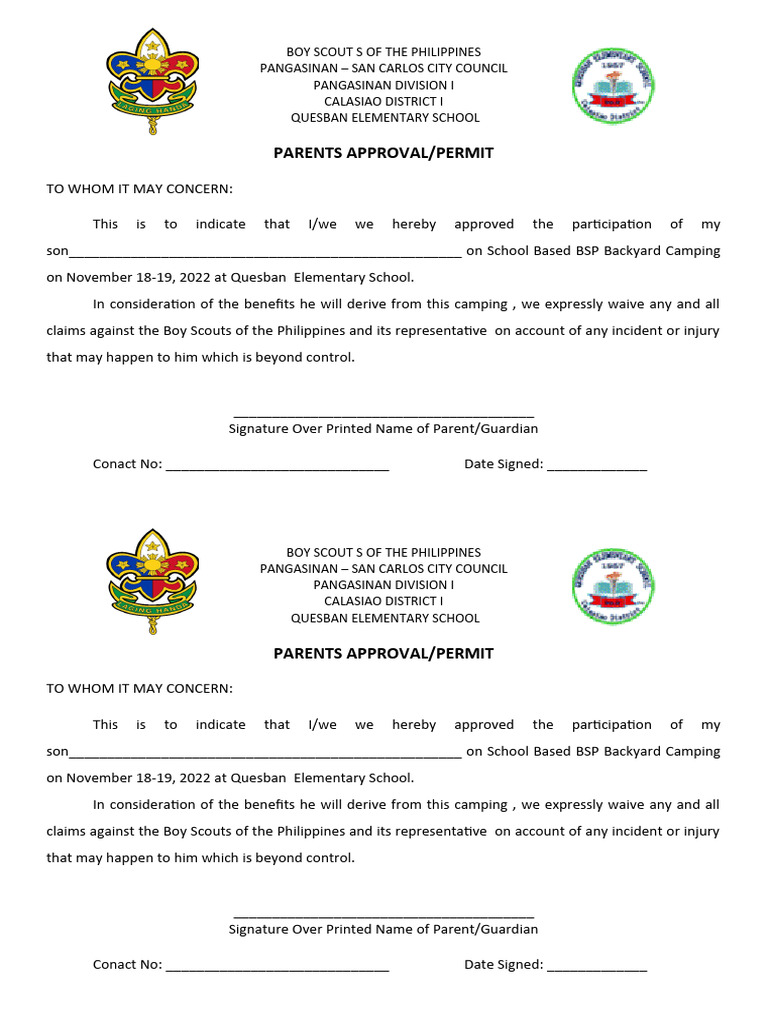 Boy Scouts Parent Approval Form | PDF